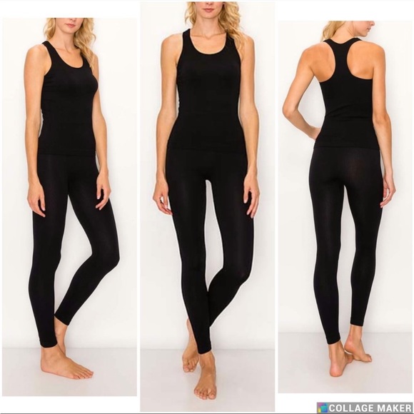 Tops | Ribbed Tank And Leggings Activewear Set | Poshmark